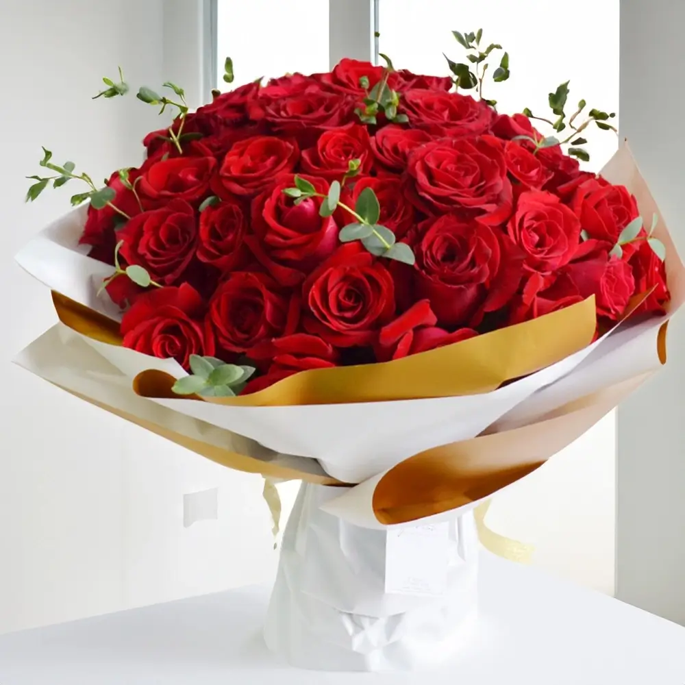 Send Bouquet of 50 Red Roses Online by Bloomsflora