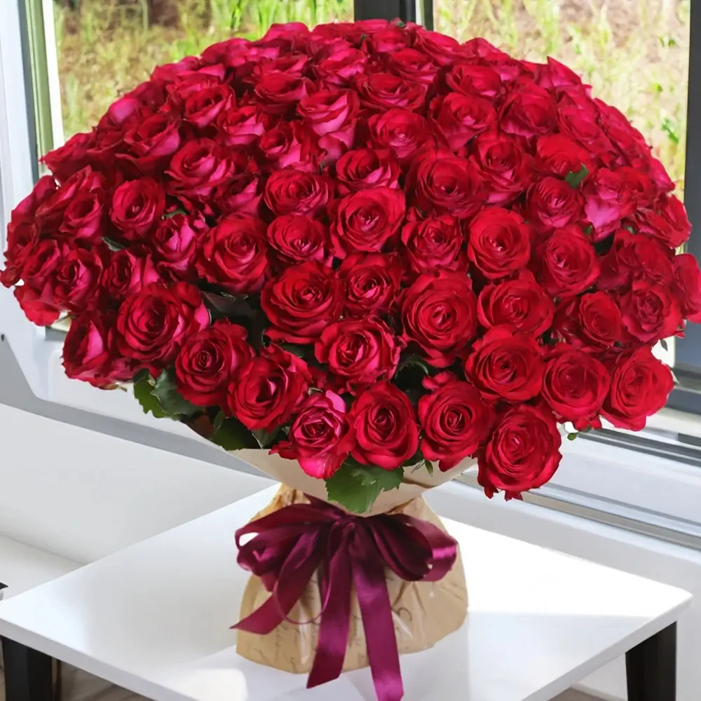 Send Bouquet of 80 Red Roses Online by Bloomsflora