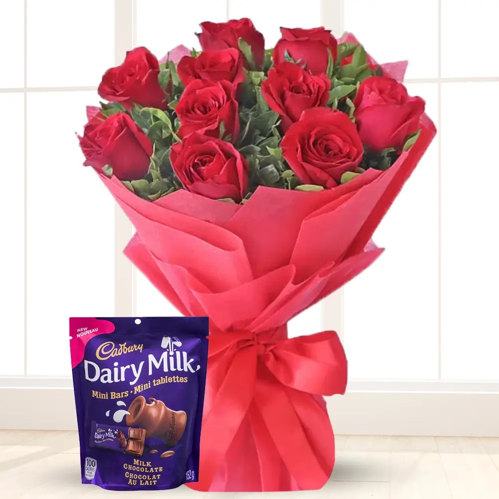 Send Red Roses Bouquet and Chocolates Online by Bloomsflora