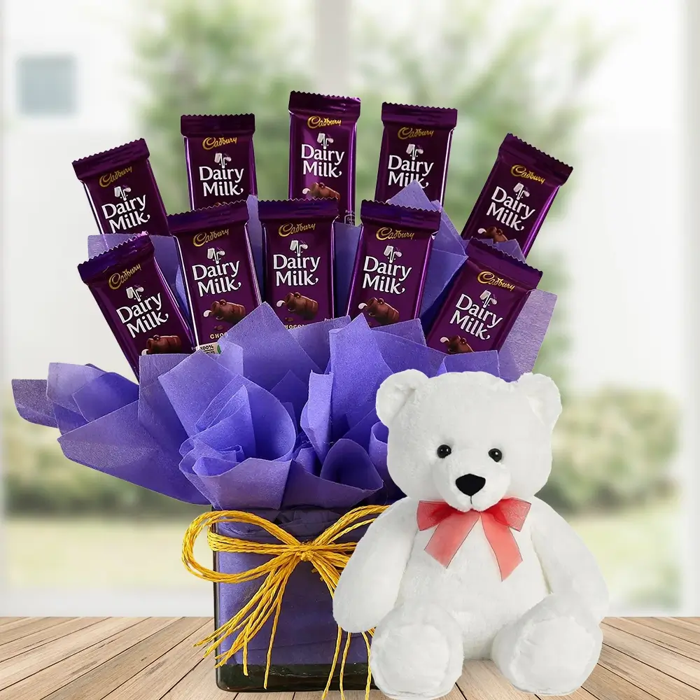 Bouquet of Chocolates & Teddy By BloomsFlora